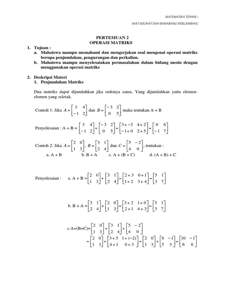 Pertemuan 2 - Operasi Matriks | PDF