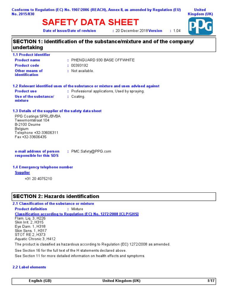 Safety Data Sheet: SECTION 1: Identification of The Substance/mixture ...
