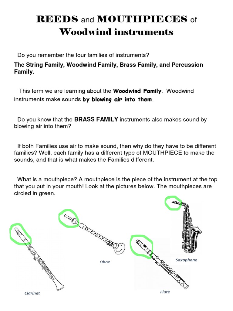 REEDS and MOUTHPIECES of Woodwind Instruments | PDF | Language Arts ...