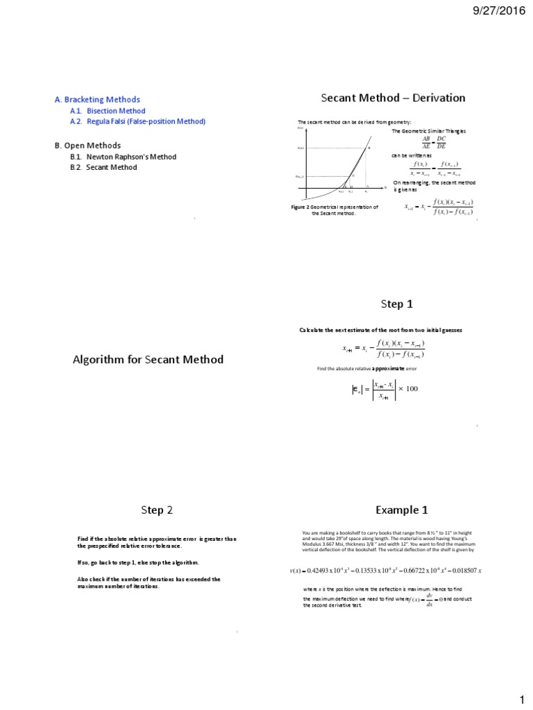 Secant Method for Finding Maximum Deflection of a Bookshelf | PDF | Mathematical Relations ...