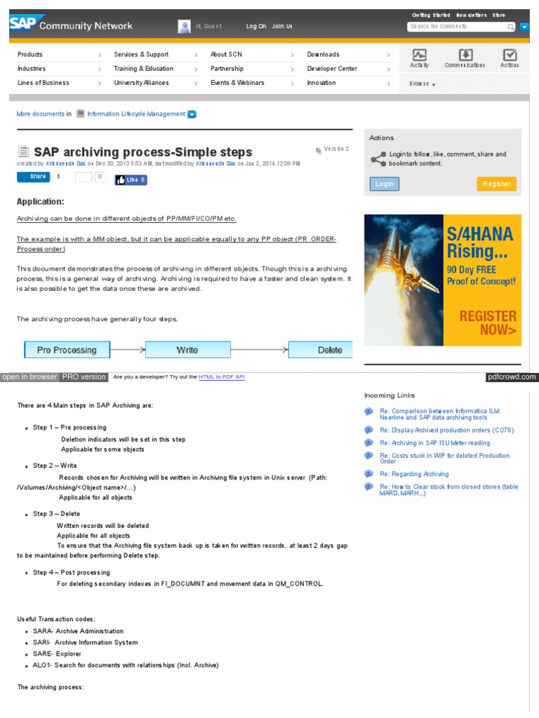 SAP Archiving Process-Simple Steps: Application | PDF | Html | File System