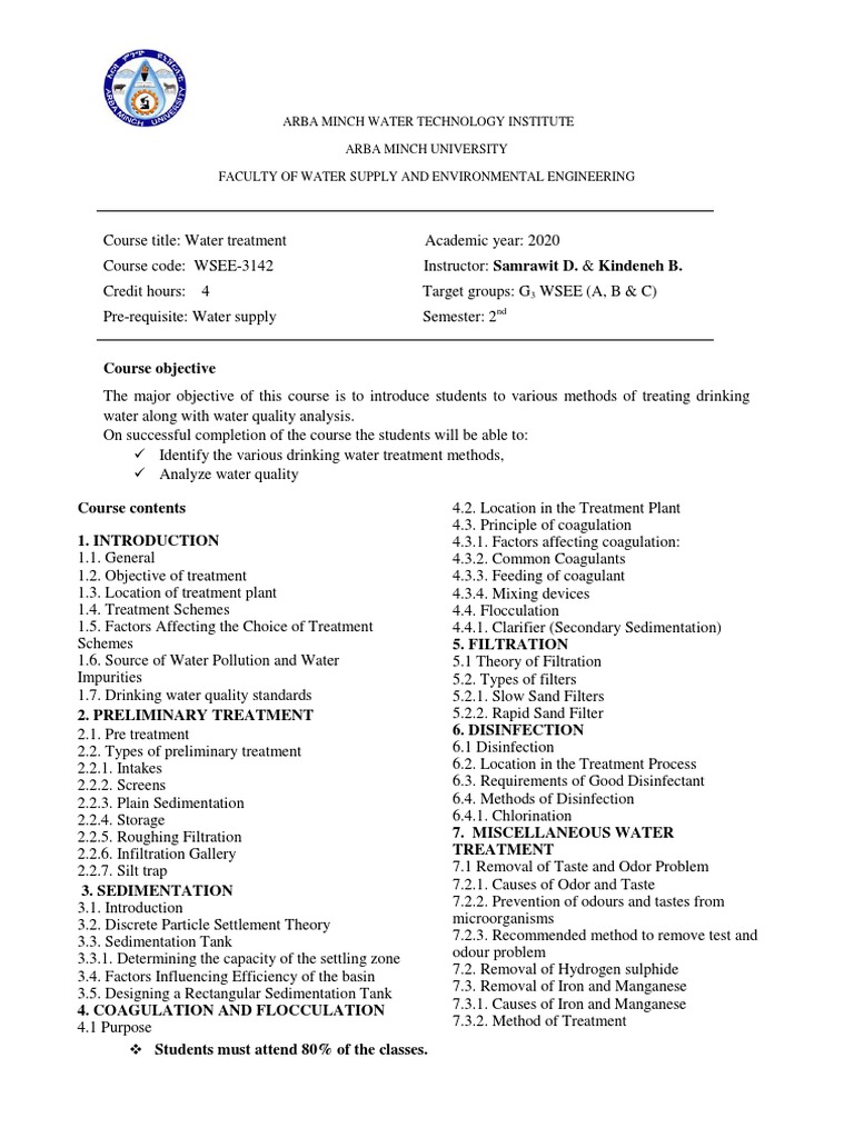 Water Treatment Handout | PDF | Water Purification | Sewage Treatment