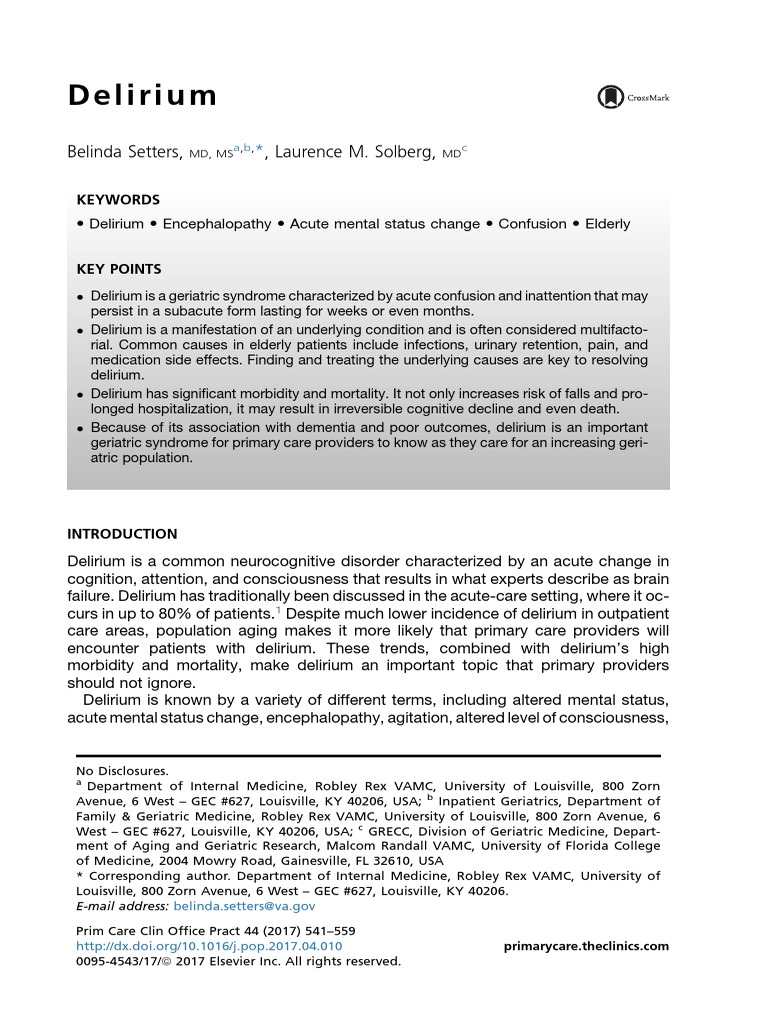Delirium in Primary Care: Key Insights | PDF | Dementia | Antipsychotic