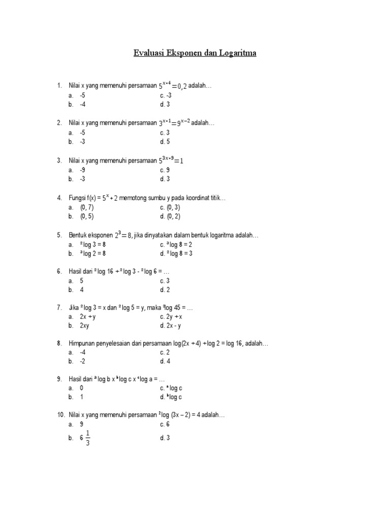 Evaluasi Eksponen Dan Log | PDF