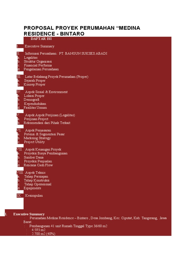 1 Proposal Proyek Perumahan | PDF