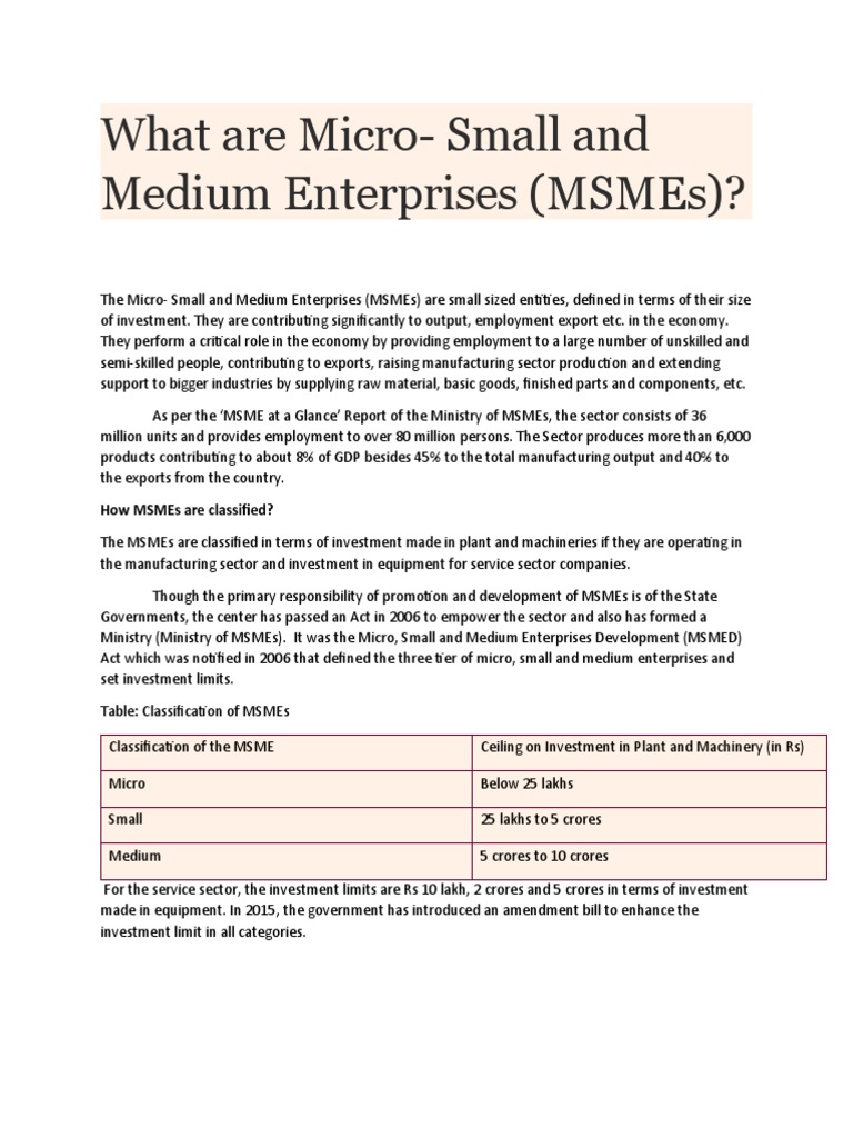 What Are Micro-Small and Medium Enterprises (Msmes) ? | PDF ...