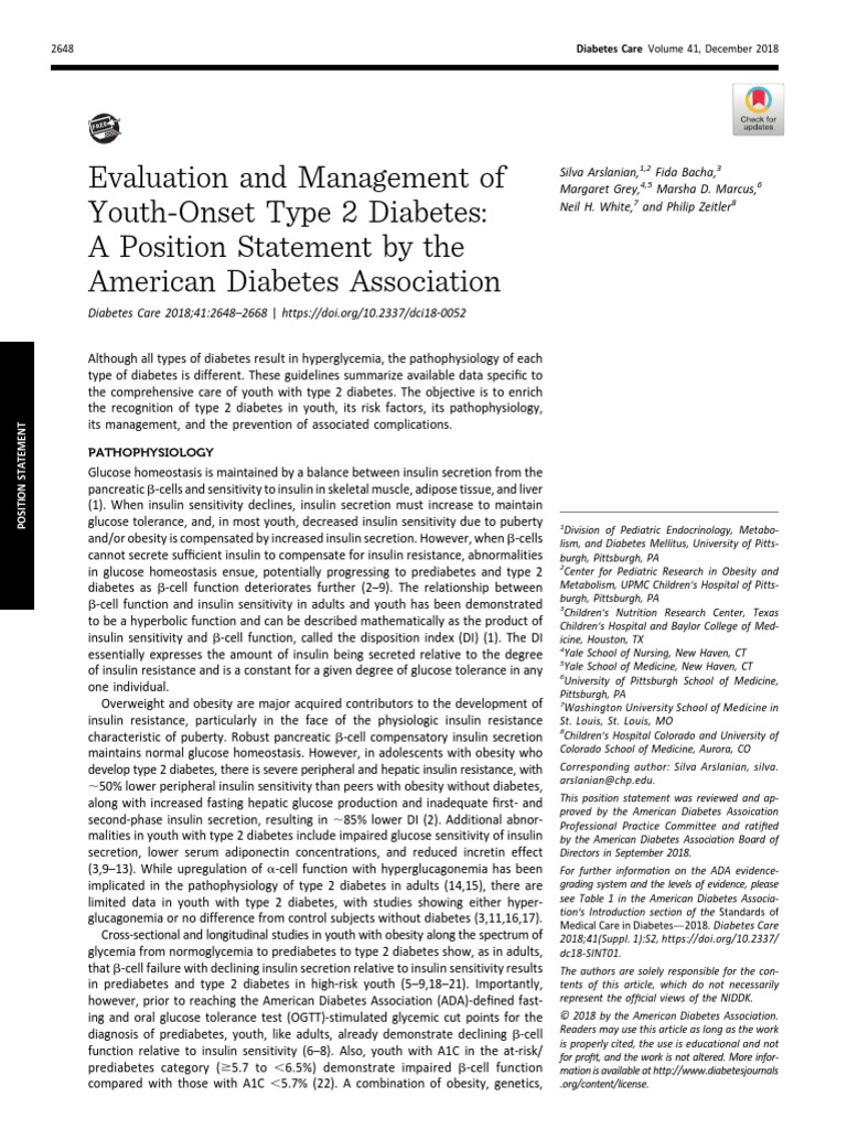 Evaluation and Management of Youth-Onset Type 2 Diabetes: A Position ...