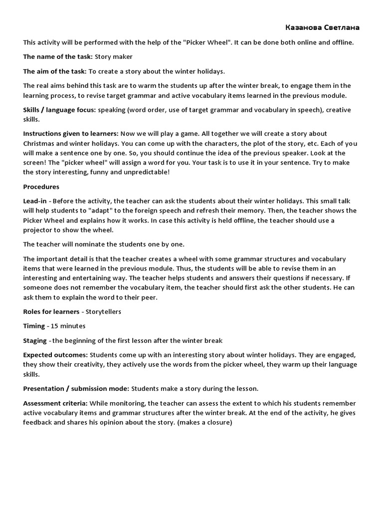 Winter Storytelling Activity | PDF | Vocabulary | Teachers
