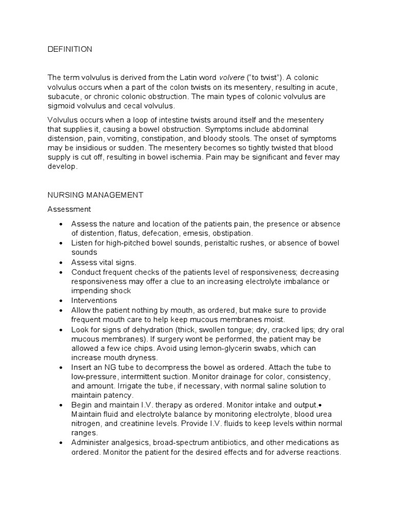 Volvolus Definition and Nursing Management | PDF | Clinical Medicine ...