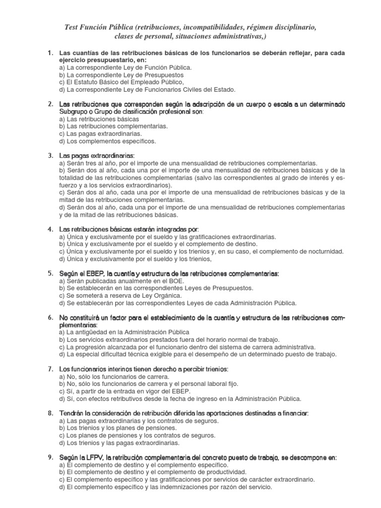 TEST Funcion Publica | PDF | Servicio Civil | Derecho laboral