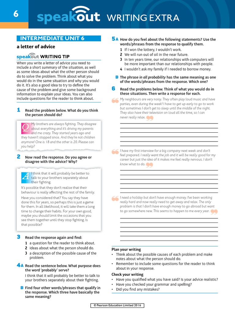 Speakout Writing Extra Intermediate Unit 6 | PDF
