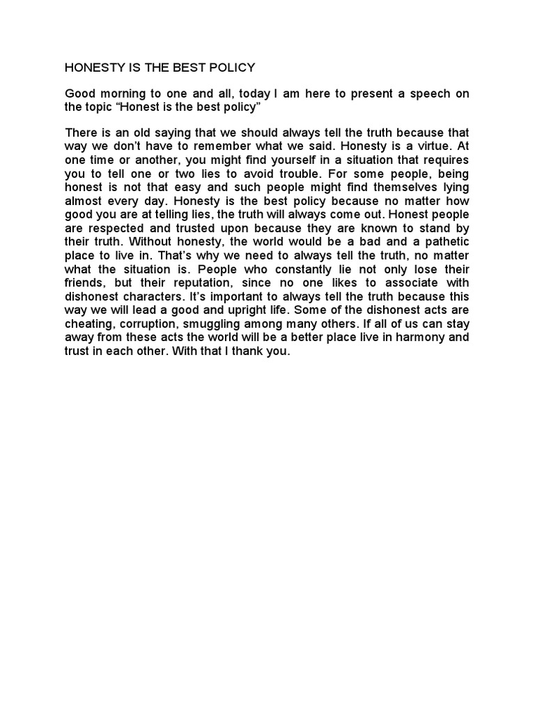 Honesty Is The Best Policy | PDF