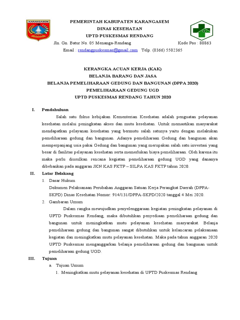 Dpa Kak Pemeliharaan Gedung Dan Bangunan Ugd | PDF