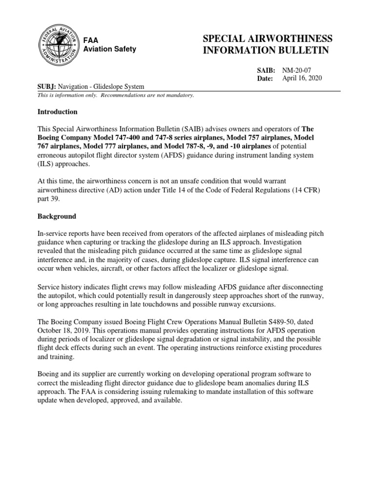 Special Airworthiness Information Bulletin: FAA Aviation Safety | PDF ...
