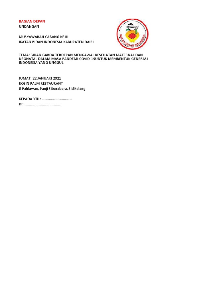 Undangan Muscab III IBI Dairi | PDF