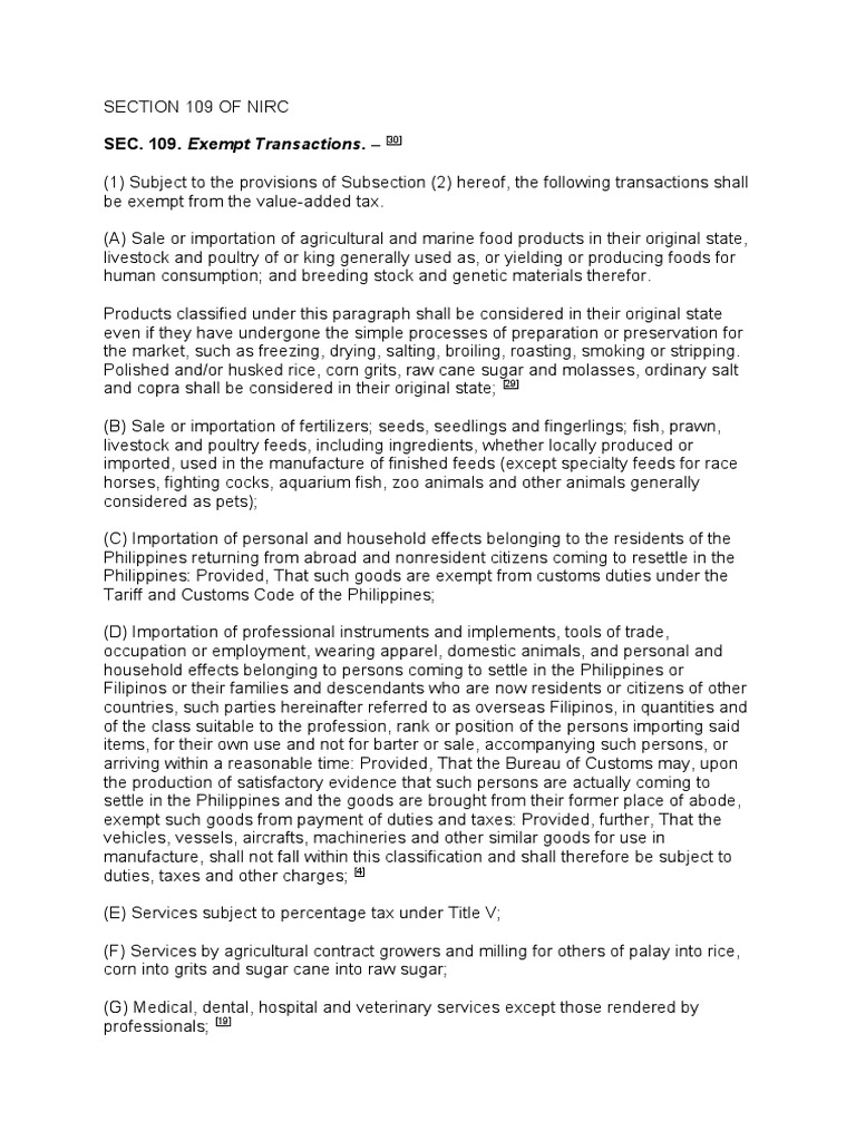 Section 109 of Nirc | PDF | Foods | Philippines