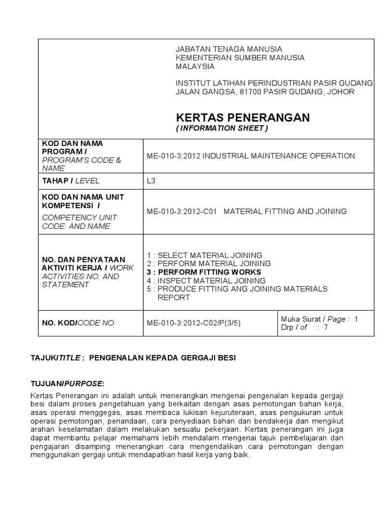 Pengenalan Gergaji Besi dan Penggunaannya | PDF
