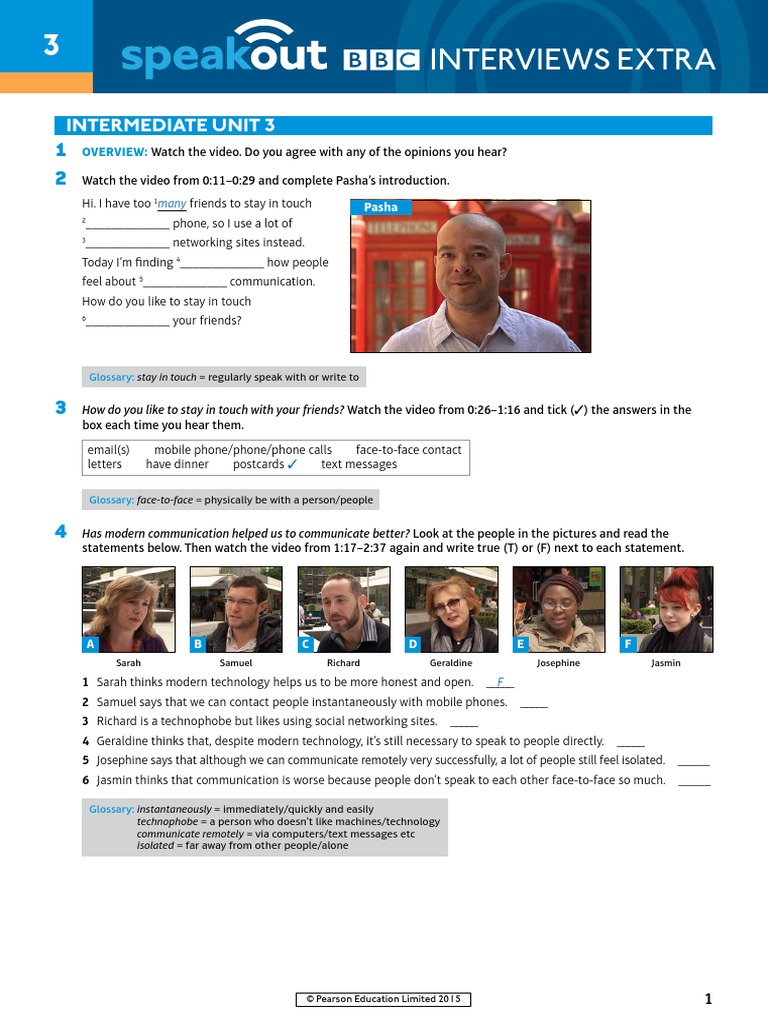 Interviews Extra: Intermediate Unit 3 | PDF | Text Messaging | Communication