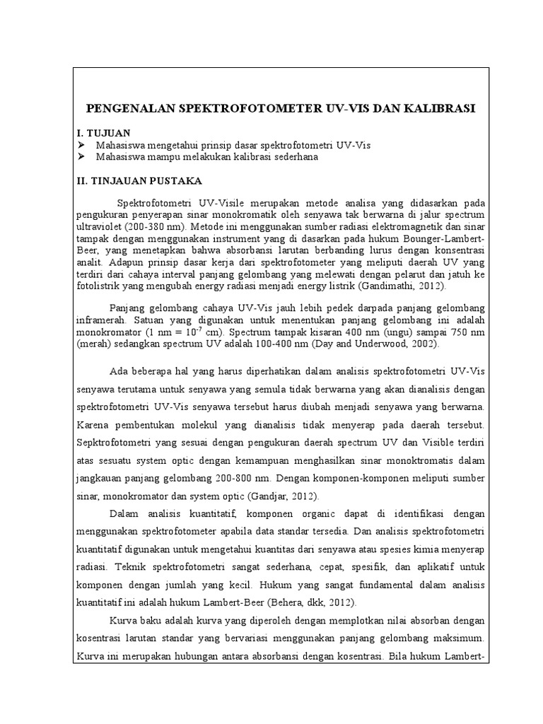 Pengenalan Spektrofotometer Uv-Vis Dan Kalibrasi | PDF