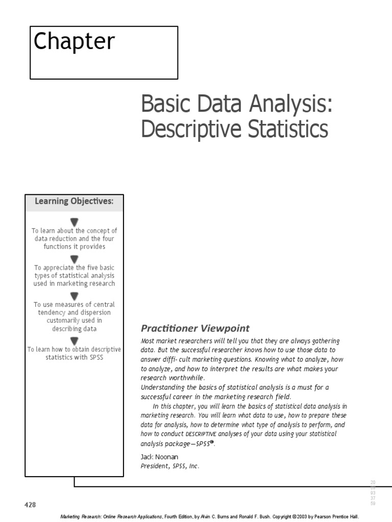 Basic Data Analysis: Descriptive Statistics: Learning Objectives | PDF ...
