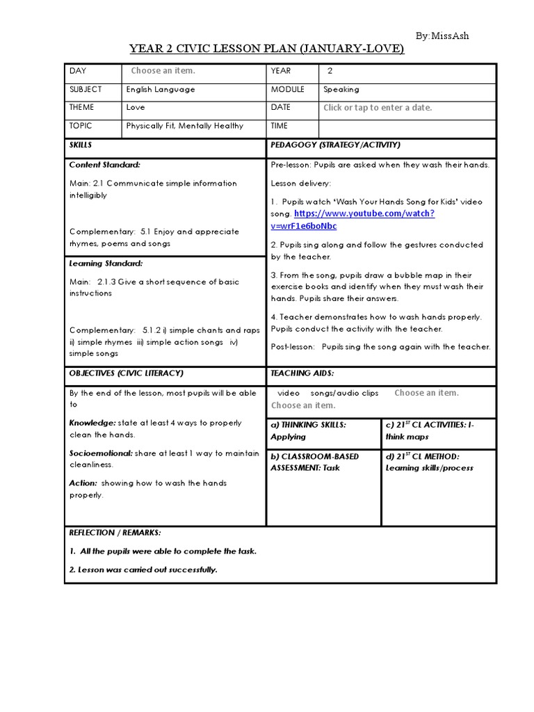 Year 2 Civic Lesson Plan (January-Love) : Choose An Item | Download ...