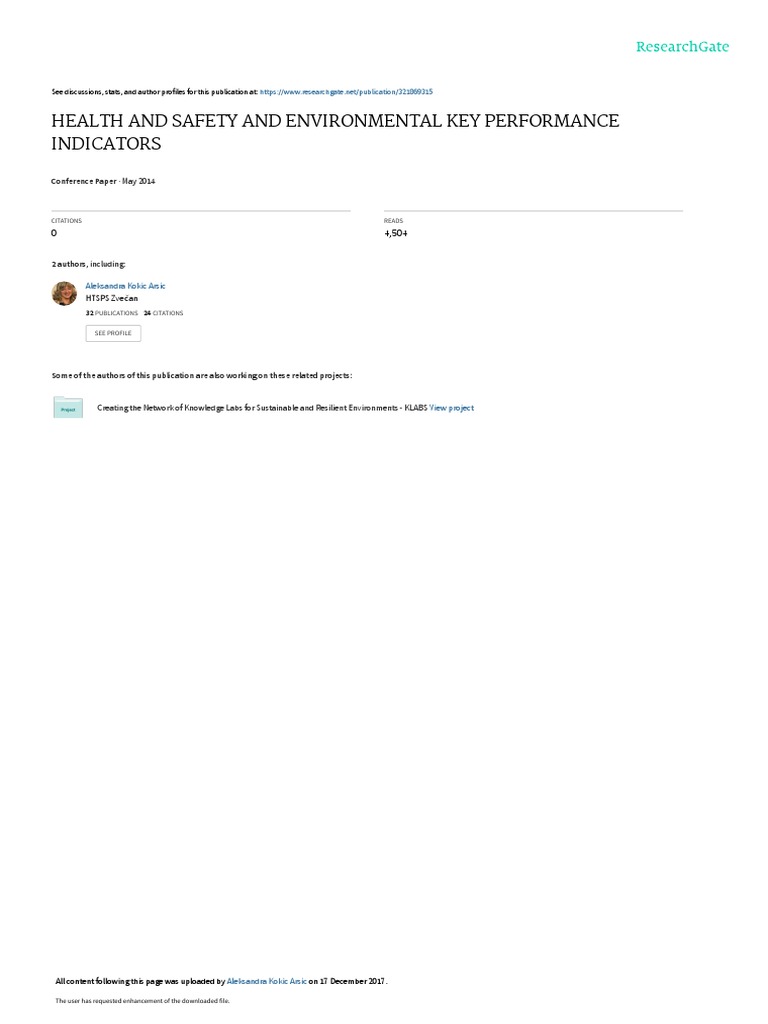 Health and Safety and Environmental Key Performance Indicators | PDF ...