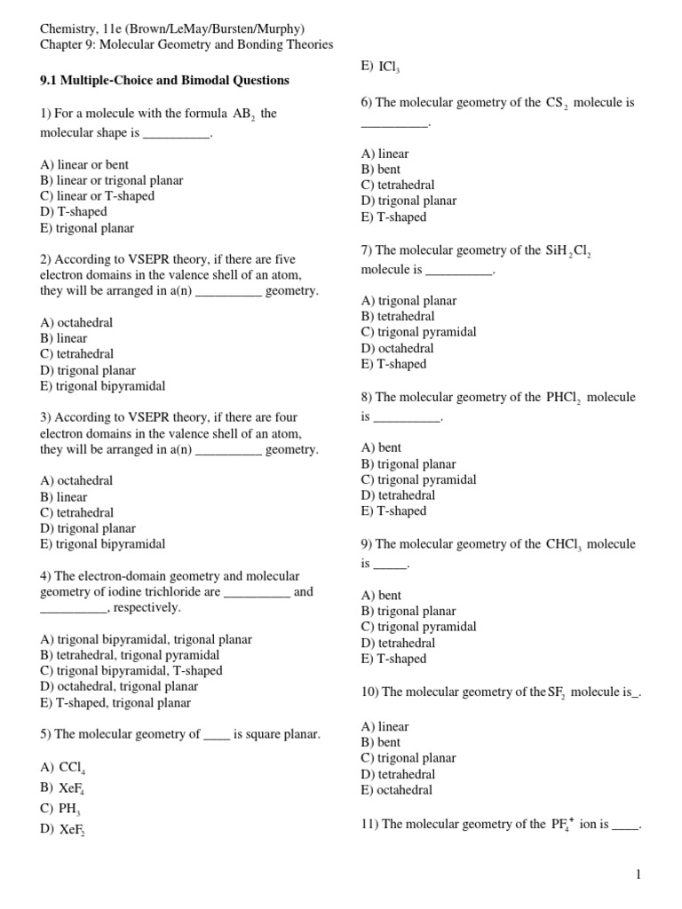9.1 Multiple-Choice and Bimodal Questions | PDF | Molecular Orbital ...
