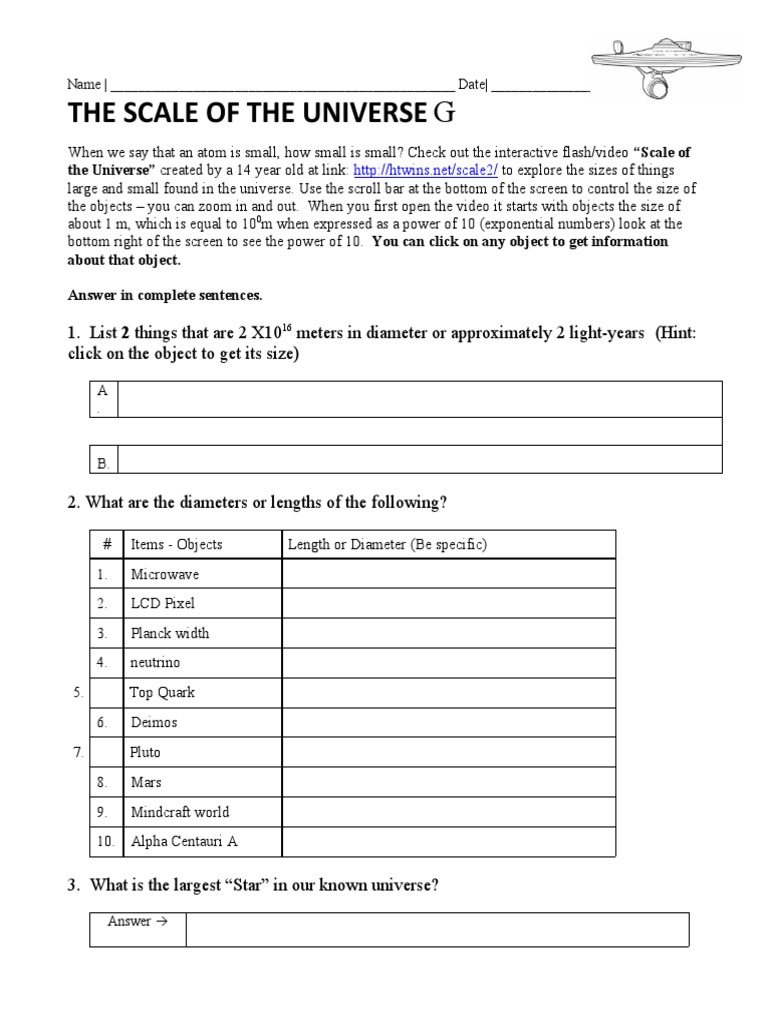 The Scale of The Universe Questions | PDF