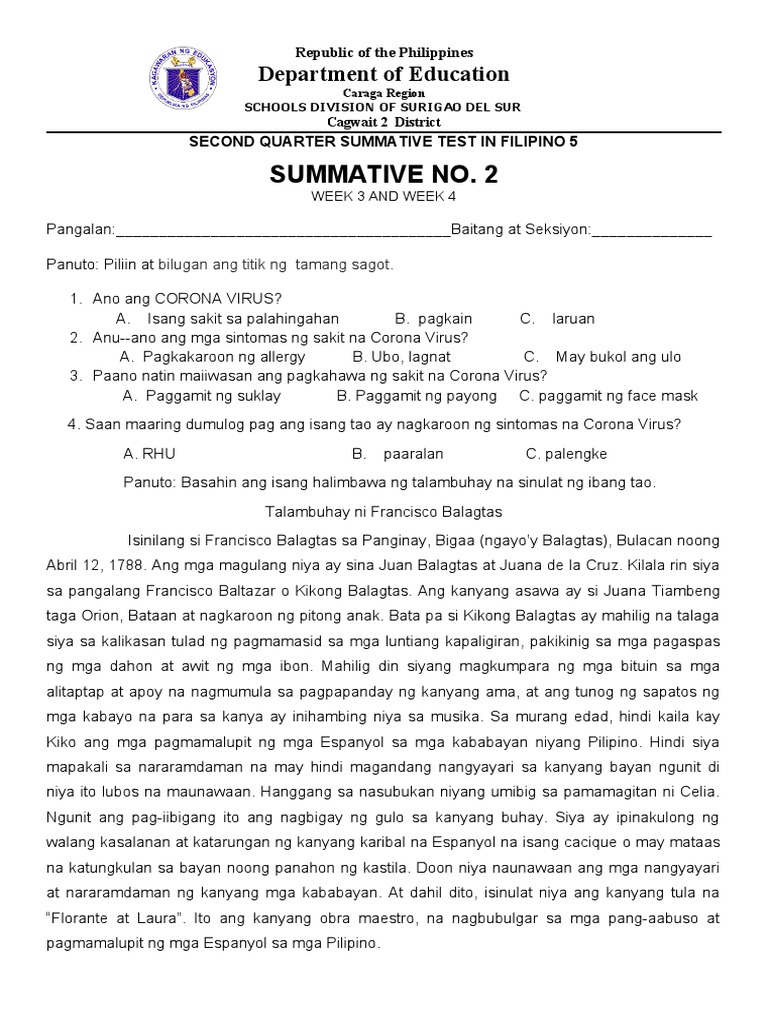 Q2 2nd Summative Test Filipino | PDF