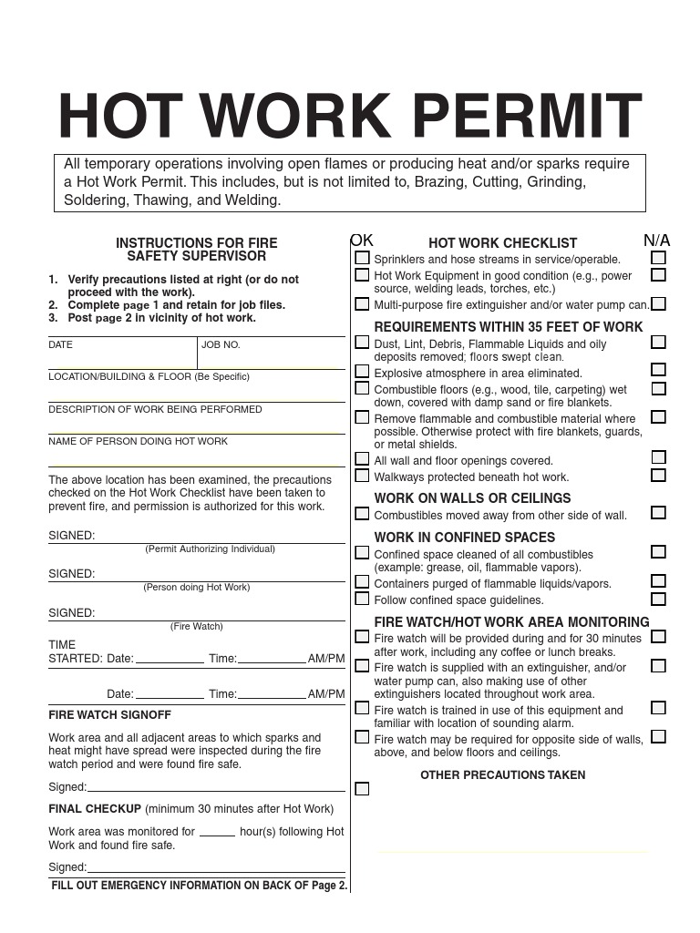 Hot Work Permit | Download Free PDF | Fires | Industrial Processes