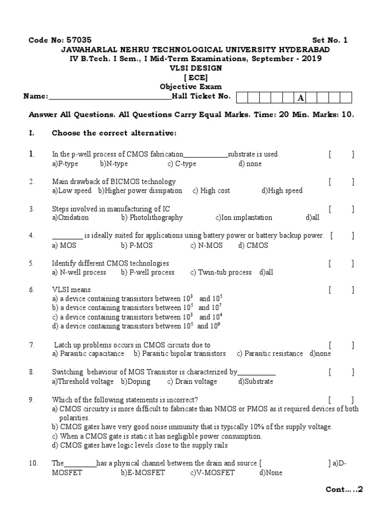 VLSI DESIGN Bit Paper | PDF | Cmos | Mosfet