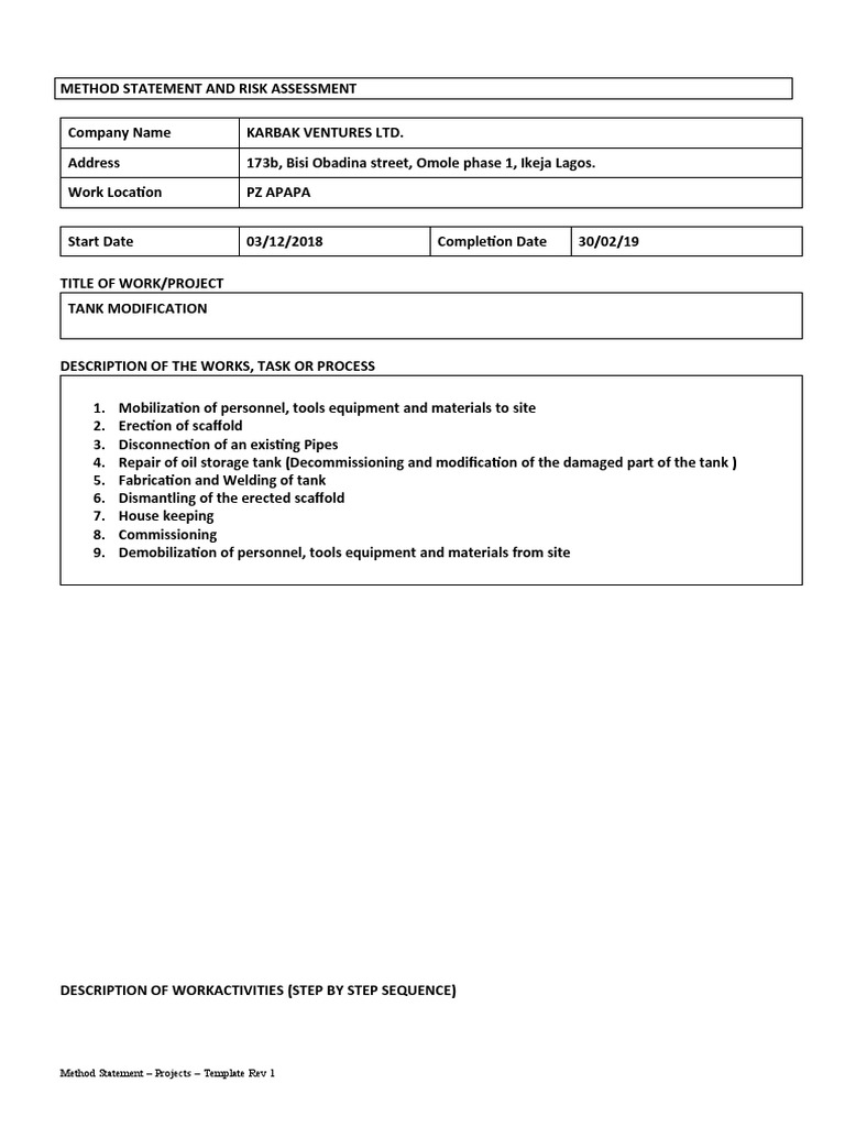 RAMS - Repair of Oil Storage Tank Update | PDF | Risk | Personal ...