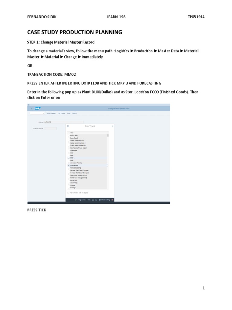 Case Study PP Sap Production Planning | PDF | Logistics | Inventory