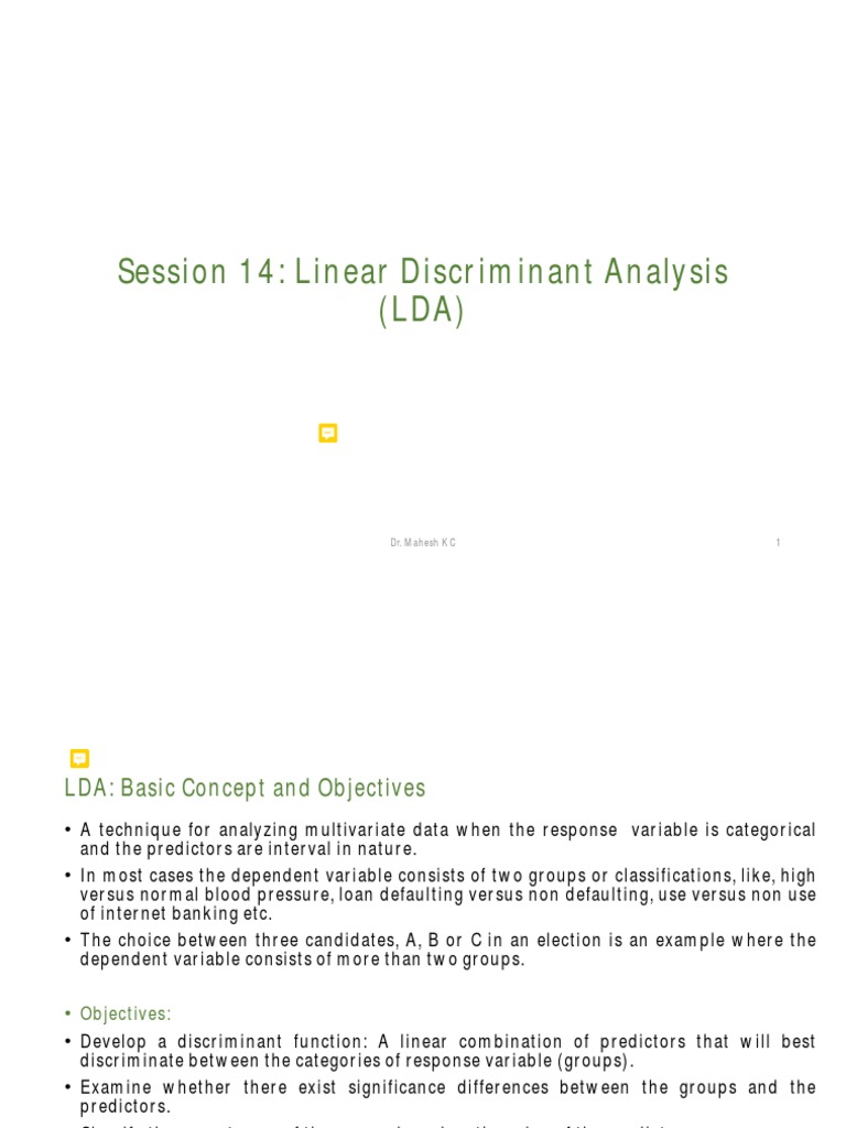Understanding Linear Discriminant Analysis | PDF | Statistical Classification | Dependent And ...