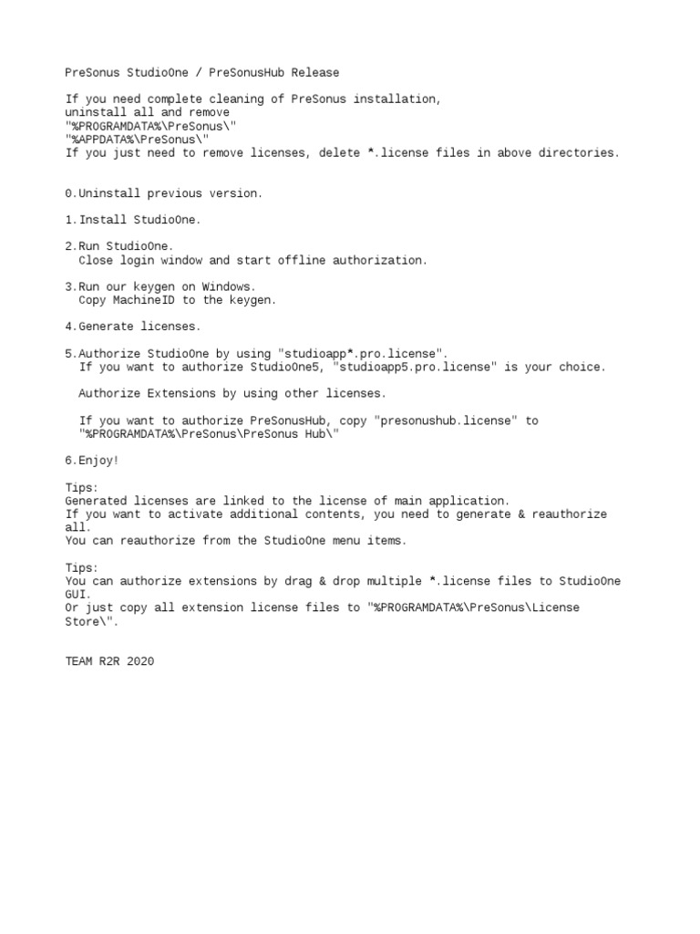 PreSonus StudioOne Installation & Authorization Guide | PDF