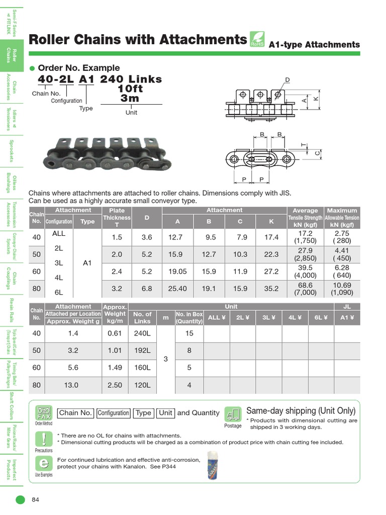 Roller Chains With Attachments: 40-2L A1 240 Links 10ft 3m | PDF ...