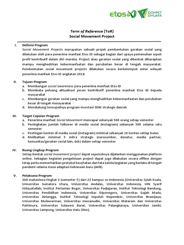 TOR Social Movement Project | PDF | Karier & Perkembangan