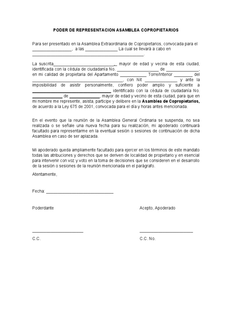 Poder de Representacion Asamblea | PDF