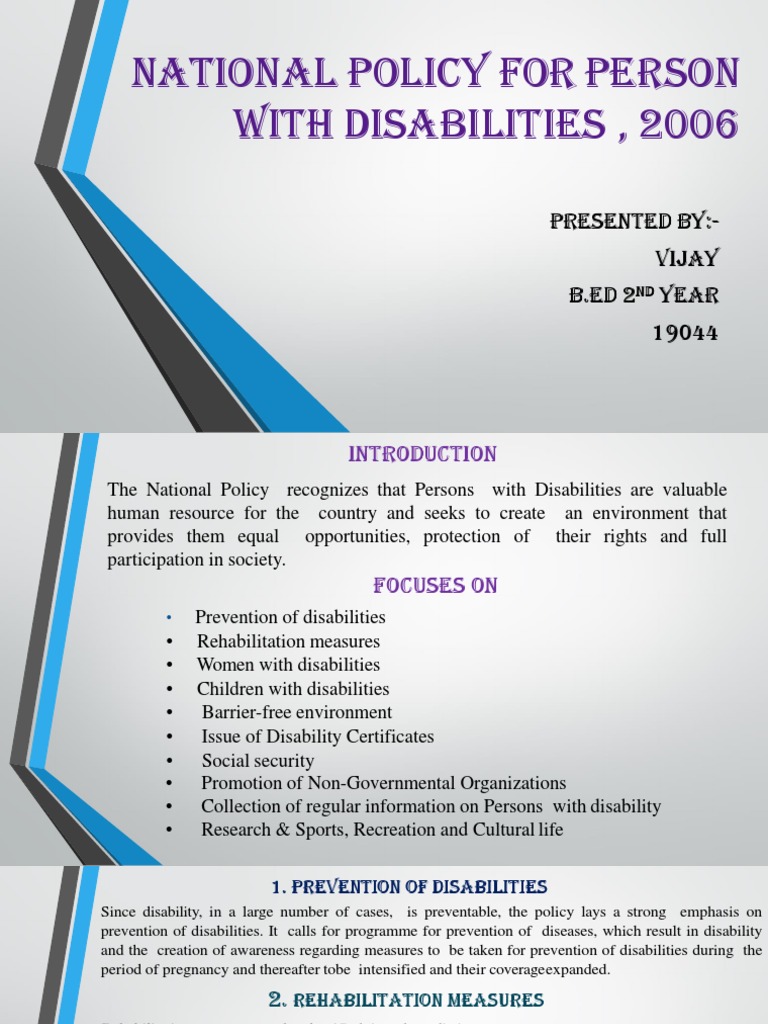 National Policy For Person With Disabilities, 2006 | PDF ...