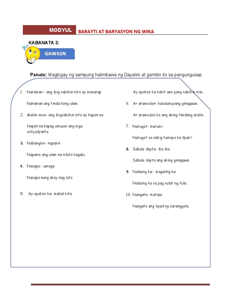 Kabanata 3 Dayalek - Panghuling Gawain | PDF