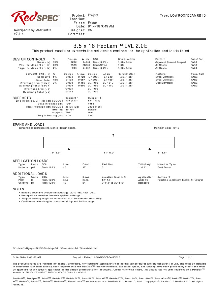 3.5 X 18 Redlam™ LVL 2.0E: This Product Meets or Exceeds The Set Design ...