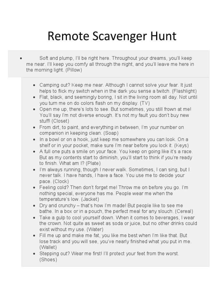 Remote Scavenger Hunt | PDF | Beverages | Nature