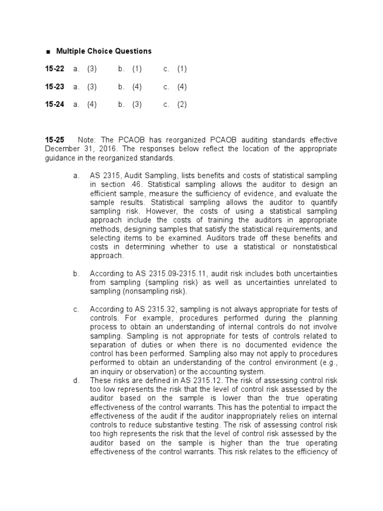 Solution For in Class Assignment MCQ and 15-25 and 15-26 | PDF | Sampling (Statistics) | Audit