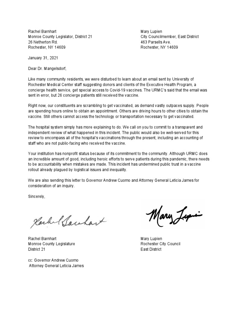 Urmc Vaccine Letter (1) (161570) | PDF