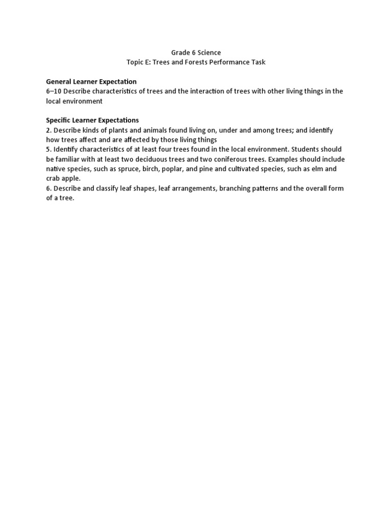 Grade 6 Trees and Forests Task | PDF | Language Arts & Discipline