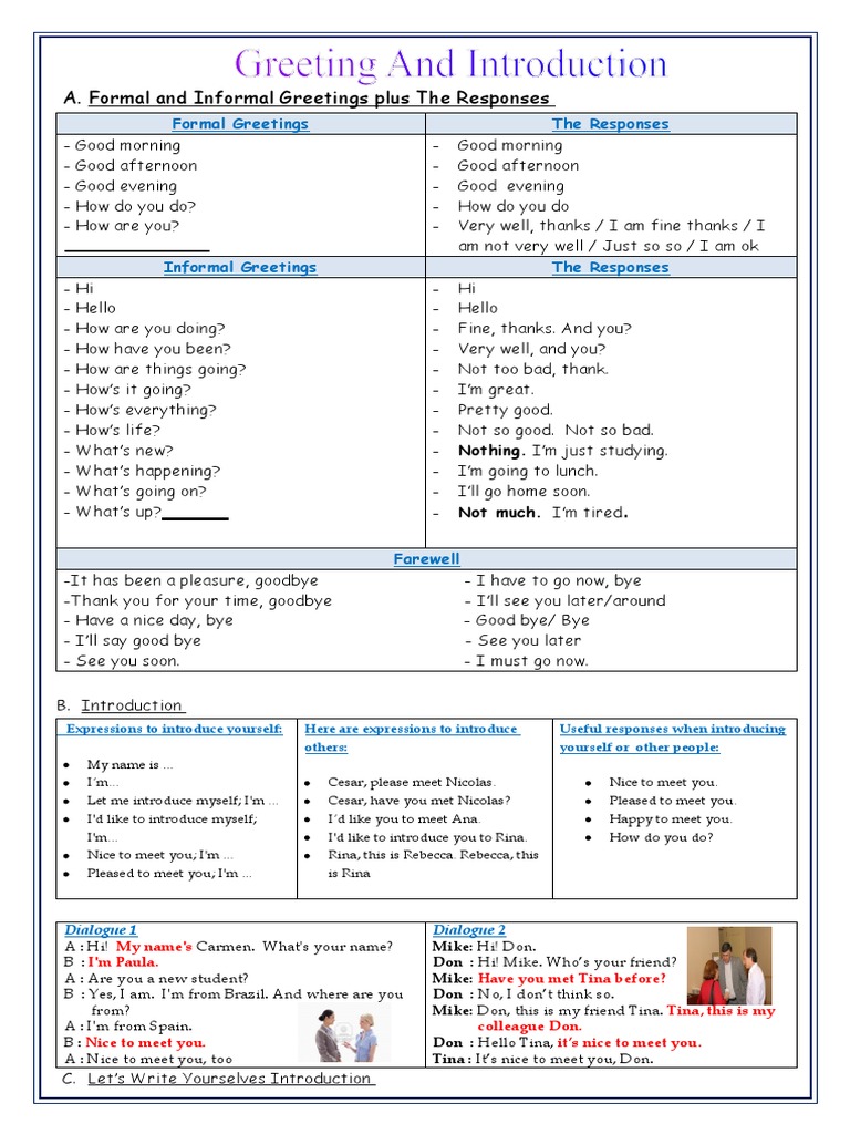 English Greetings and Responses Guide | PDF | Language Arts ...