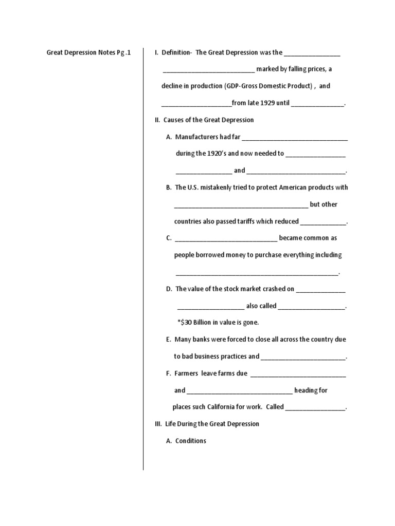 Great Depression Notes | PDF | New Deal | Great Depression