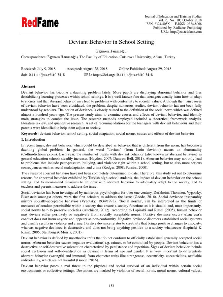 Deviant Behavior in School Setting | PDF | Deviance (Sociology ...