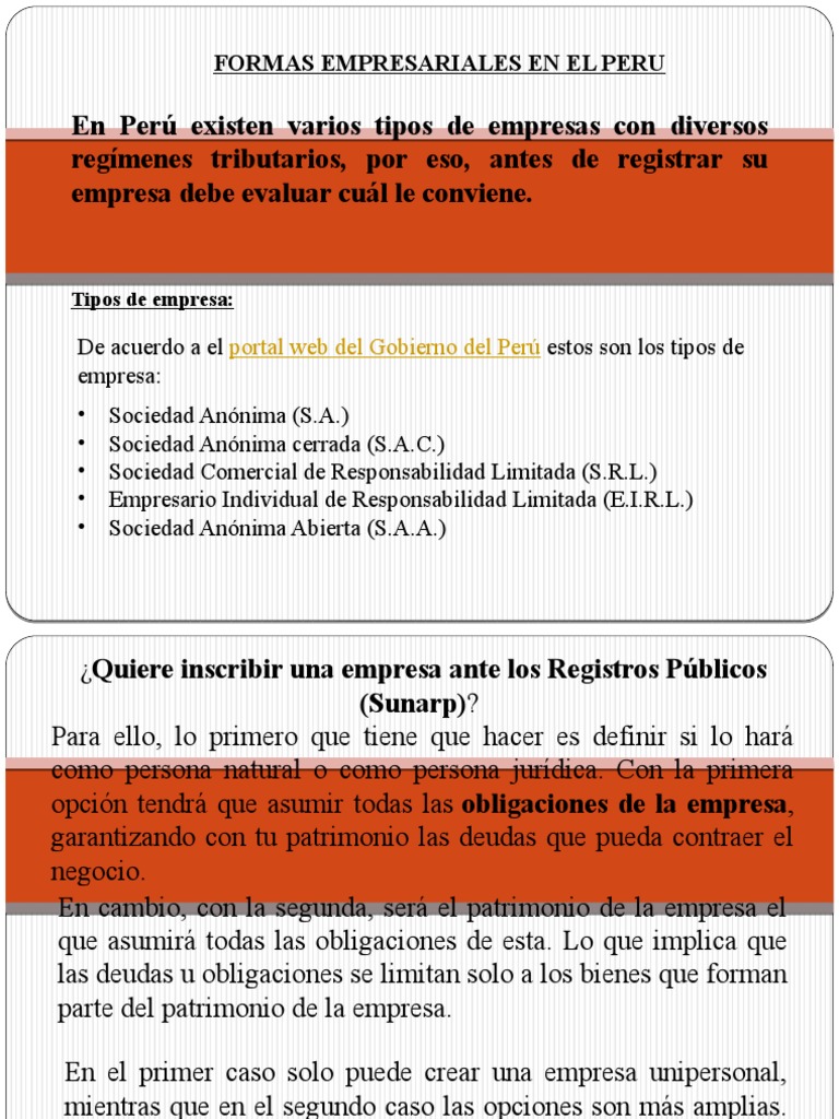 Tipos de Empresas en Perú: Guía Completa | PDF | Empresas | Conceptos ...