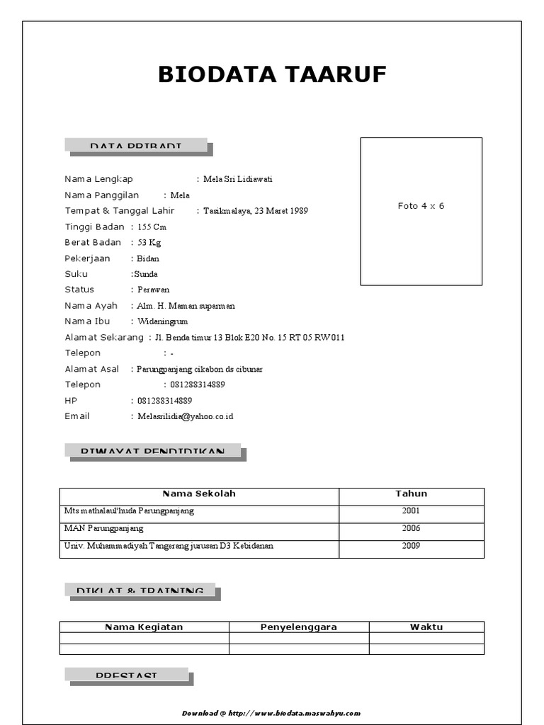Format Biodata Taaruf Mela | PDF
